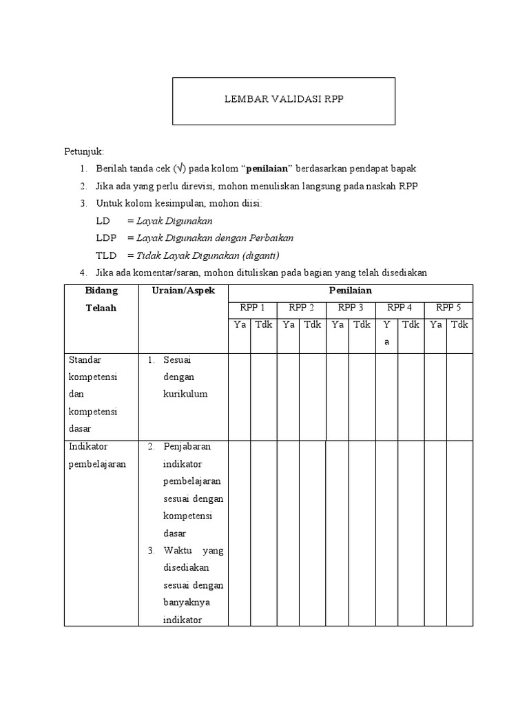 Lembar Validasi RPP | PDF