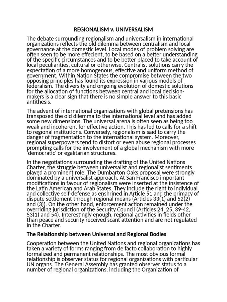 Regionalism V. Universalism | PDF | International Relations | World ...