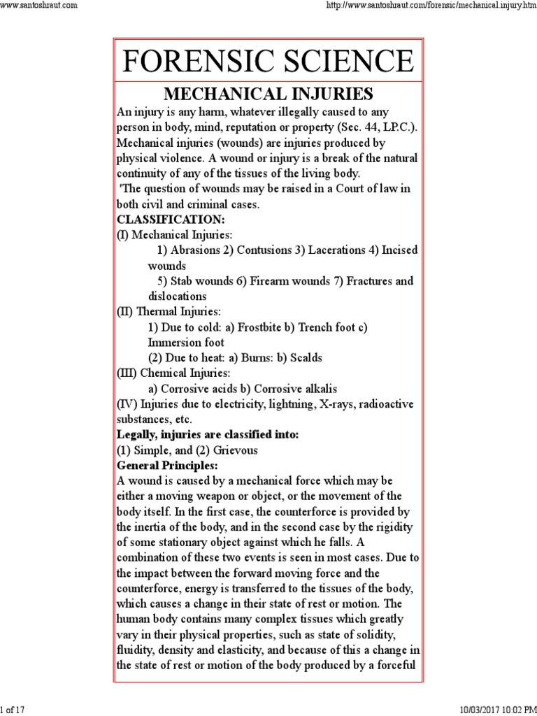 Mechanical Injuries: Classification | PDF | Hand | Anatomy