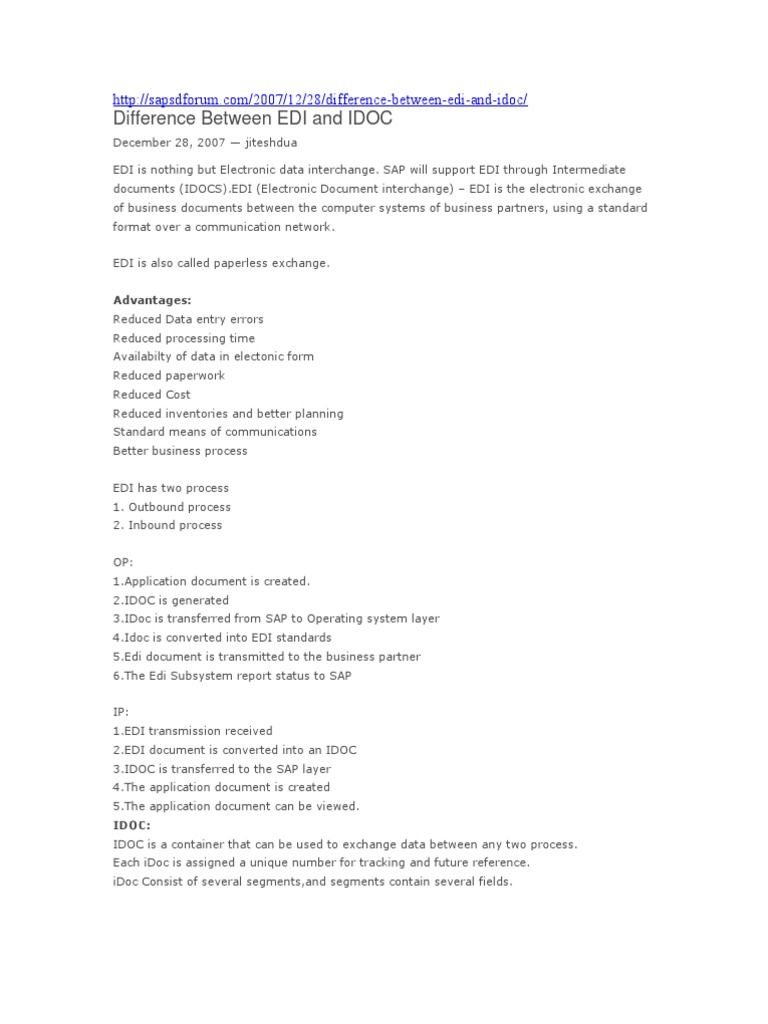 EDI vs IDOC: Key Differences Explained | PDF | Computers