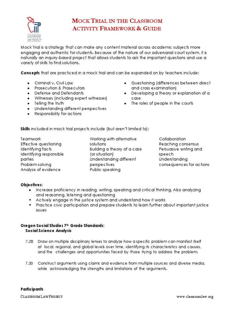 Mock Trial in The Classroom Activity Guide | PDF | Witness | Trials