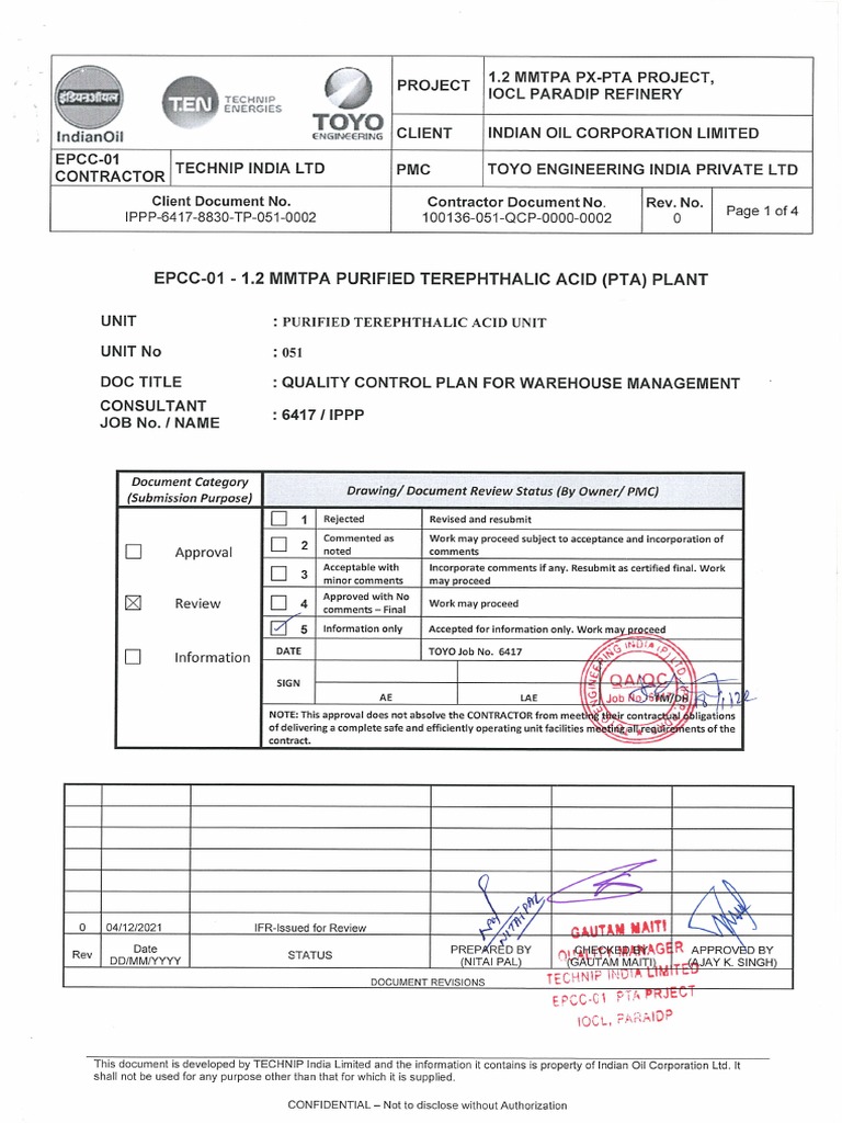 100136C-051-QCP-000-0002 - R0 Quality Control Plan For Warehouse ...