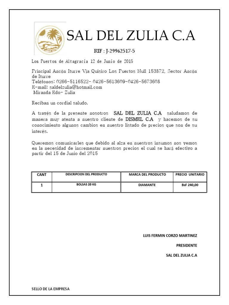 Carta de Incremento | PDF