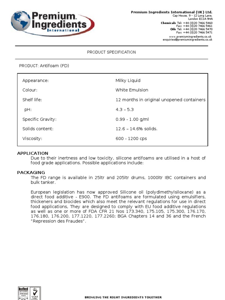 Antifoam FD | PDF | Emulsion | Materials Antifoam FD | PDF | Emulsion | Materials