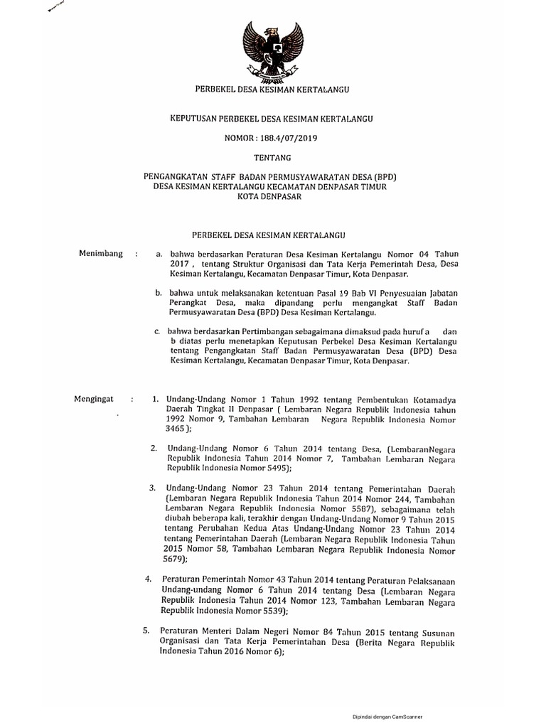 SK Pengangkatan Staf BPD Tahun 2019-57-2021 04 12 | PDF