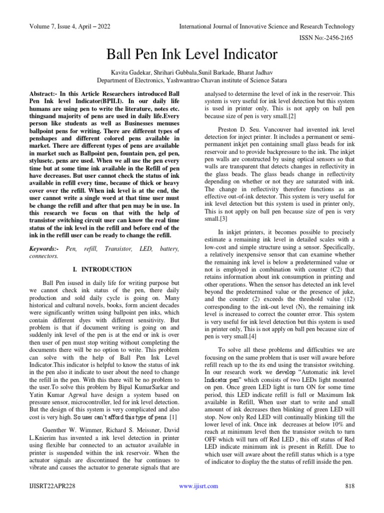 Ball Pen Ink Level Indicator | PDF | Pen | Printer (Computing)