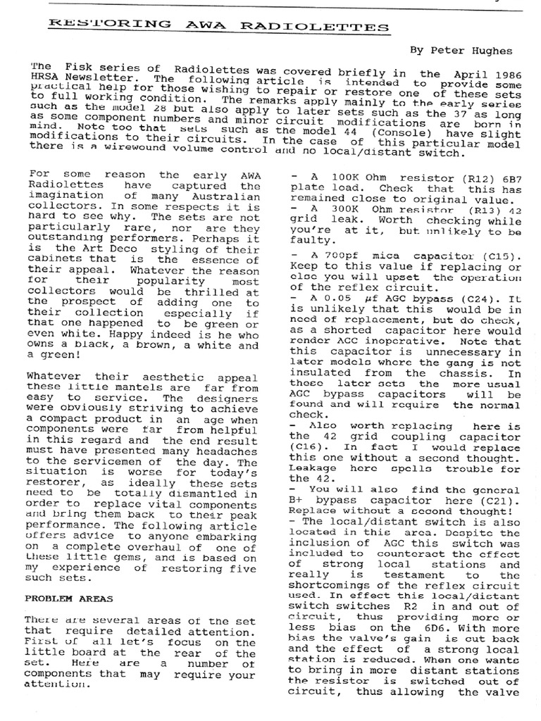 Restoring AWA Radiolettes - Peter Hughes | PDF