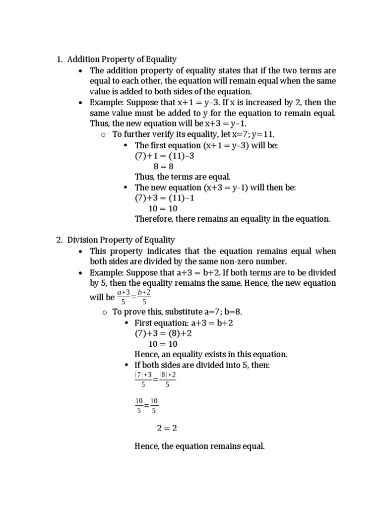 Properties of Equality | PDF | Equations | Mathematics