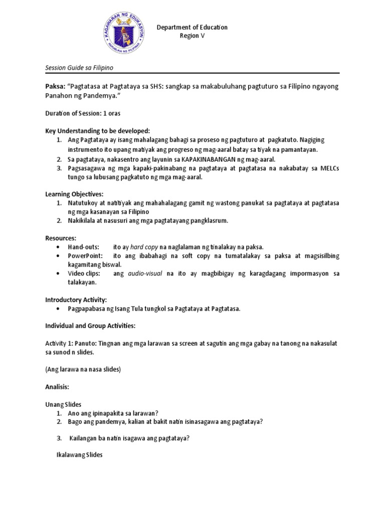 Session Guide Sa Filipino | PDF