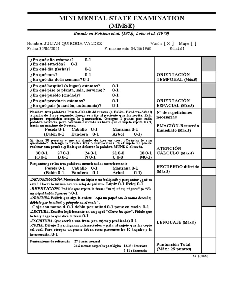 Examen Mini Mental: Evaluación Cognitiva | PDF