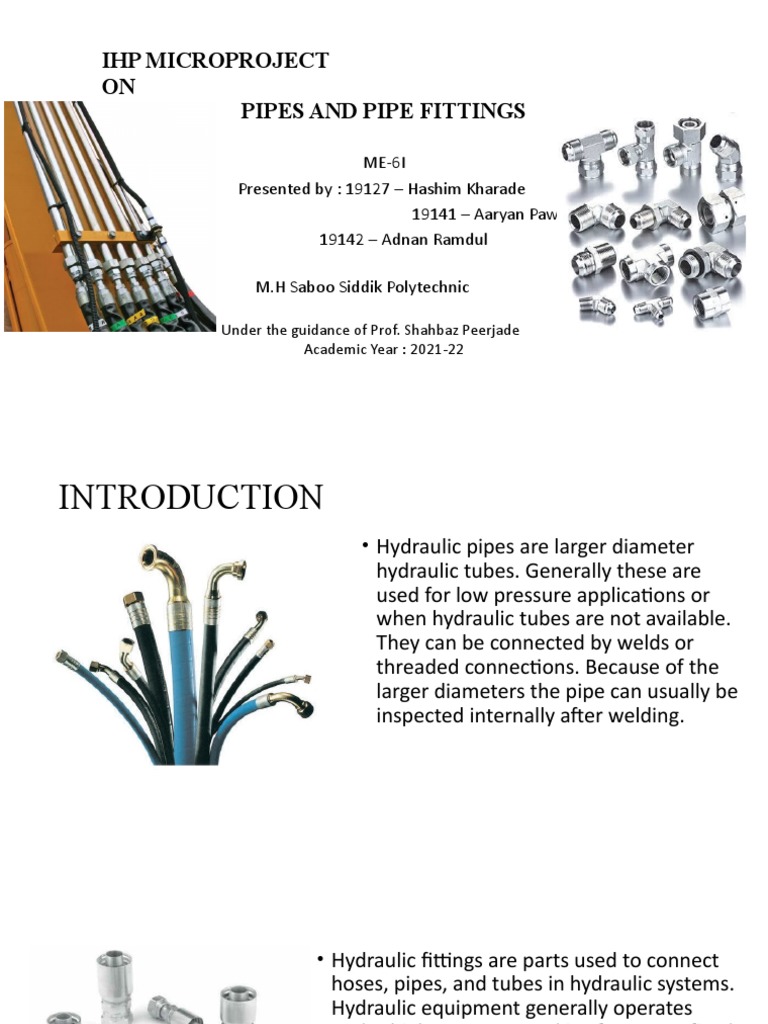 Hydraulic Pipes and Fittings Overview | PDF | Pipe (Fluid Conveyance ...