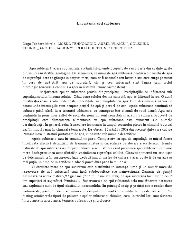 Importanta Apei Subterane-Autor Goga - Copie | PDF