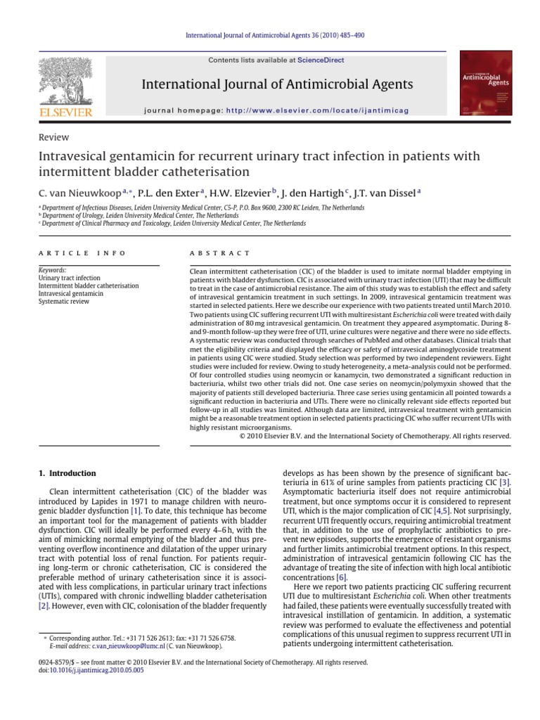 Intravesical Gentamicin For Recurrent Urinary Tract Infection in ...