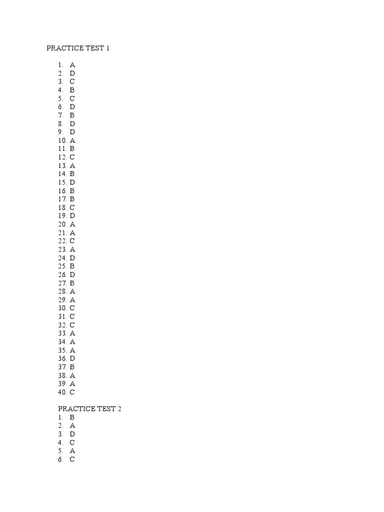 Comprehensive Practice Test Answers | PDF