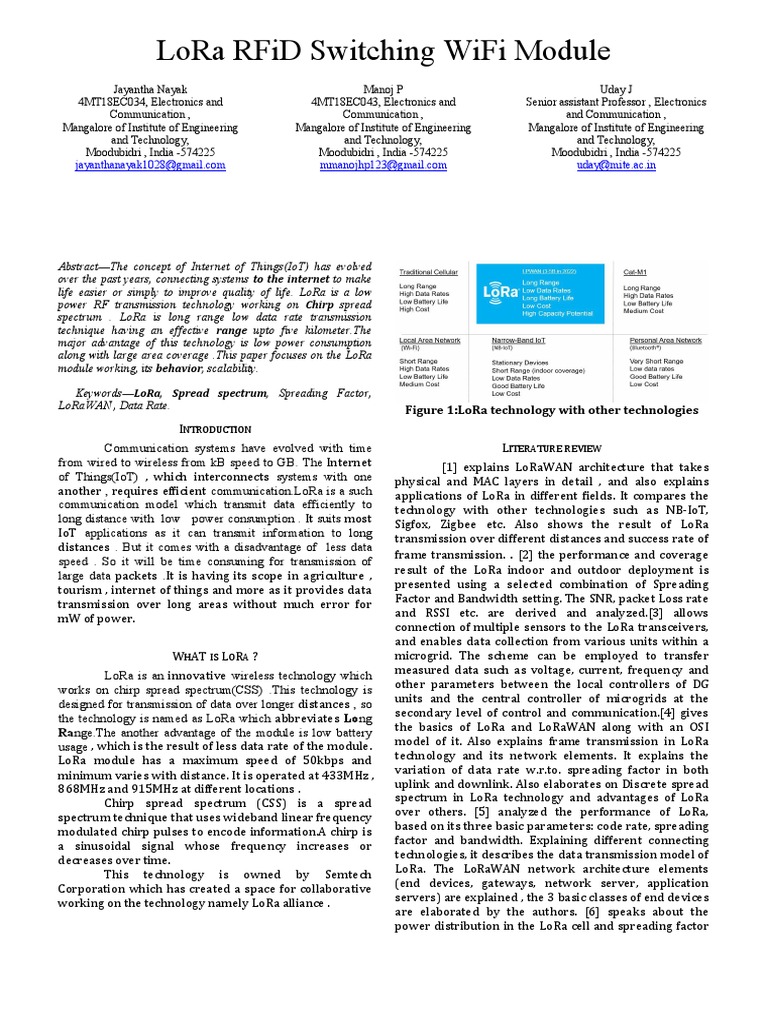 Lora Rfid Switching Wifi Module: Uday@Mite - Ac.In | PDF | Electronics ...