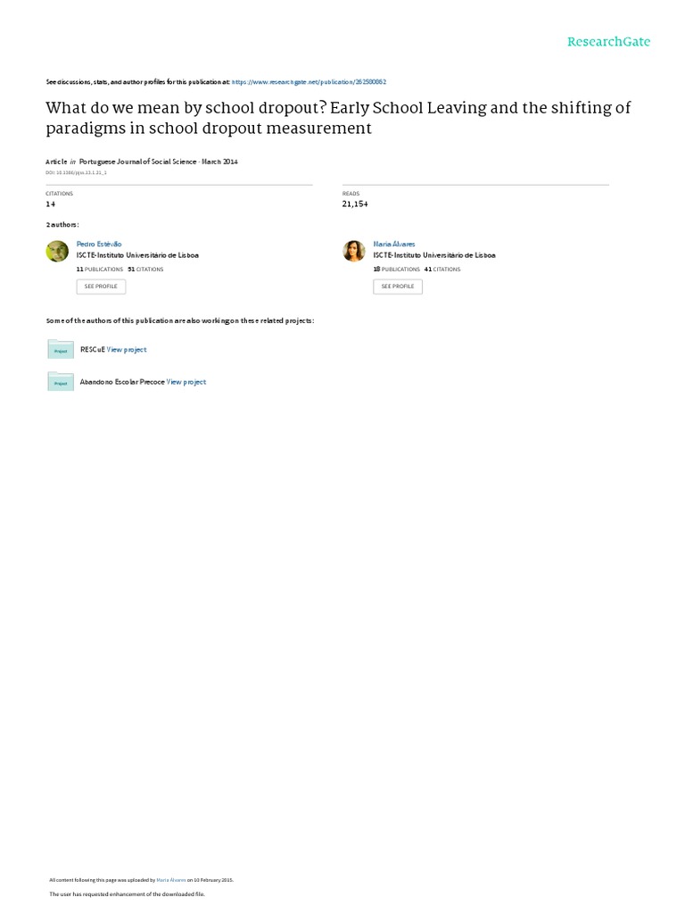 What Do We Mean by School Dropout? Early School Leaving and The ...