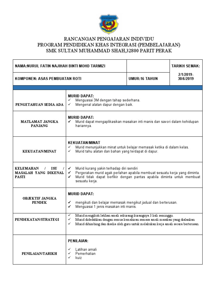 Contoh Borang Rancangan Pengajaran Individu (Rpi) | PDF