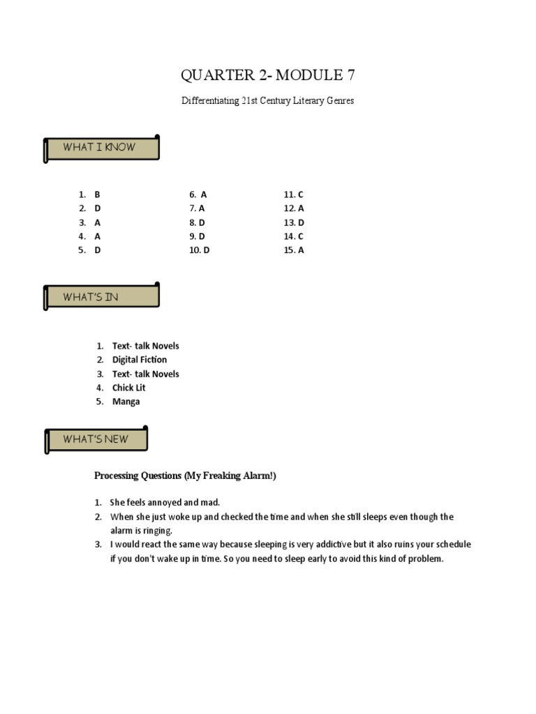 Quarter 2-Module 7: Processing Questions (My Freaking Alarm!) | PDF ...