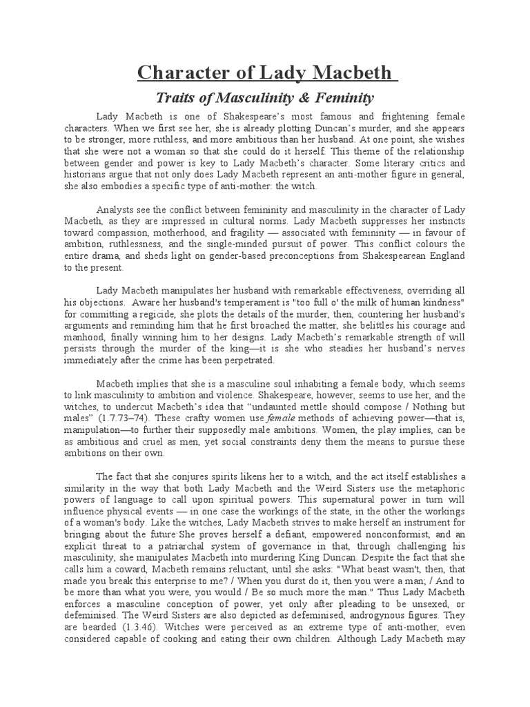 Character of Lady Macbeth: Traits of Masculinity & Feminity | PDF | Macbeth