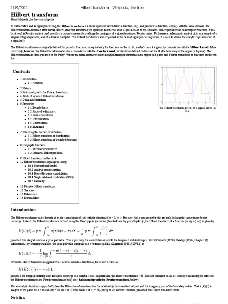 Hilbert Transform - Wikipedia, The Free Encyclopedia | Hilbert Space ...