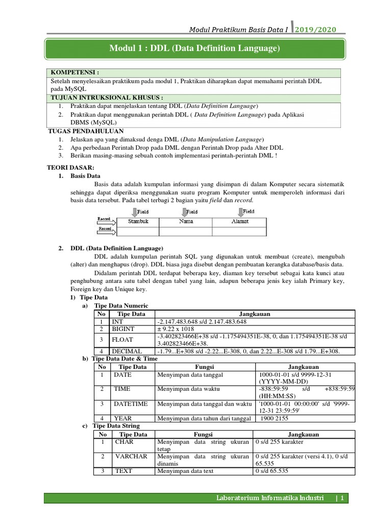 Modul Basis Data 1 | PDF | Metode & Bahan Ajar