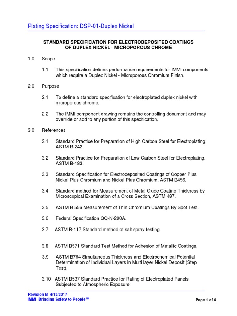 Plating Specification: DSP-01-Duplex Nickel | PDF | Chromium | Materials