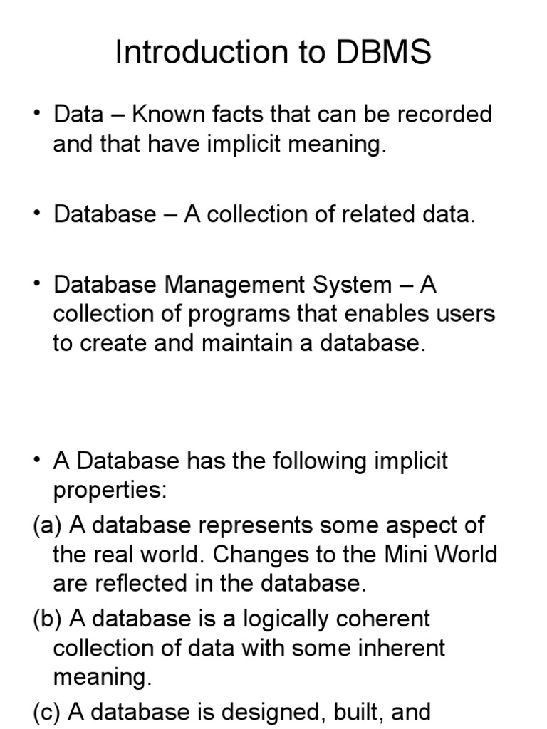 Introduction To DBMS L1 C1 | PDF Introduction To DBMS L1 C1 | PDF