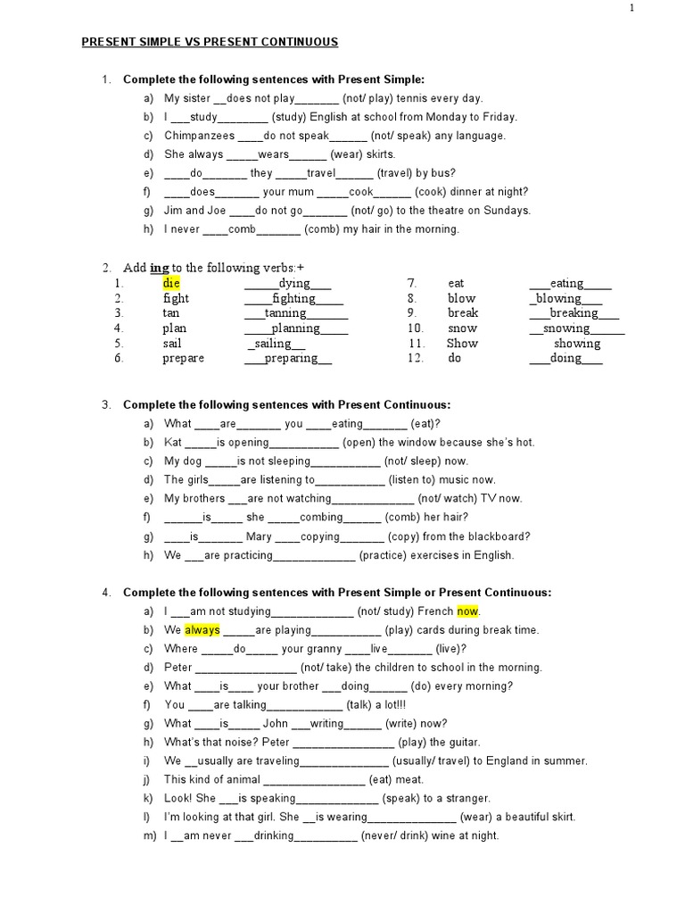 Present Simple Vs Present Continuous | PDF | Linguistics | Languages
