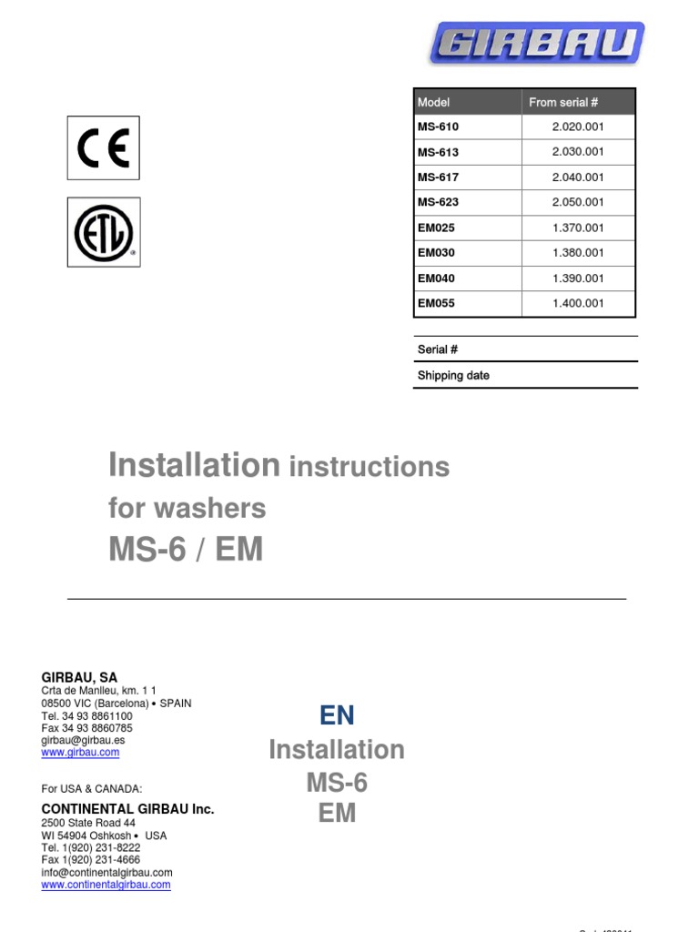 Installation Instructions | PDF | Washing Machine | Screw