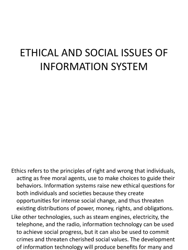 Ethical and Social Issues of Information System | PDF | Privacy ...