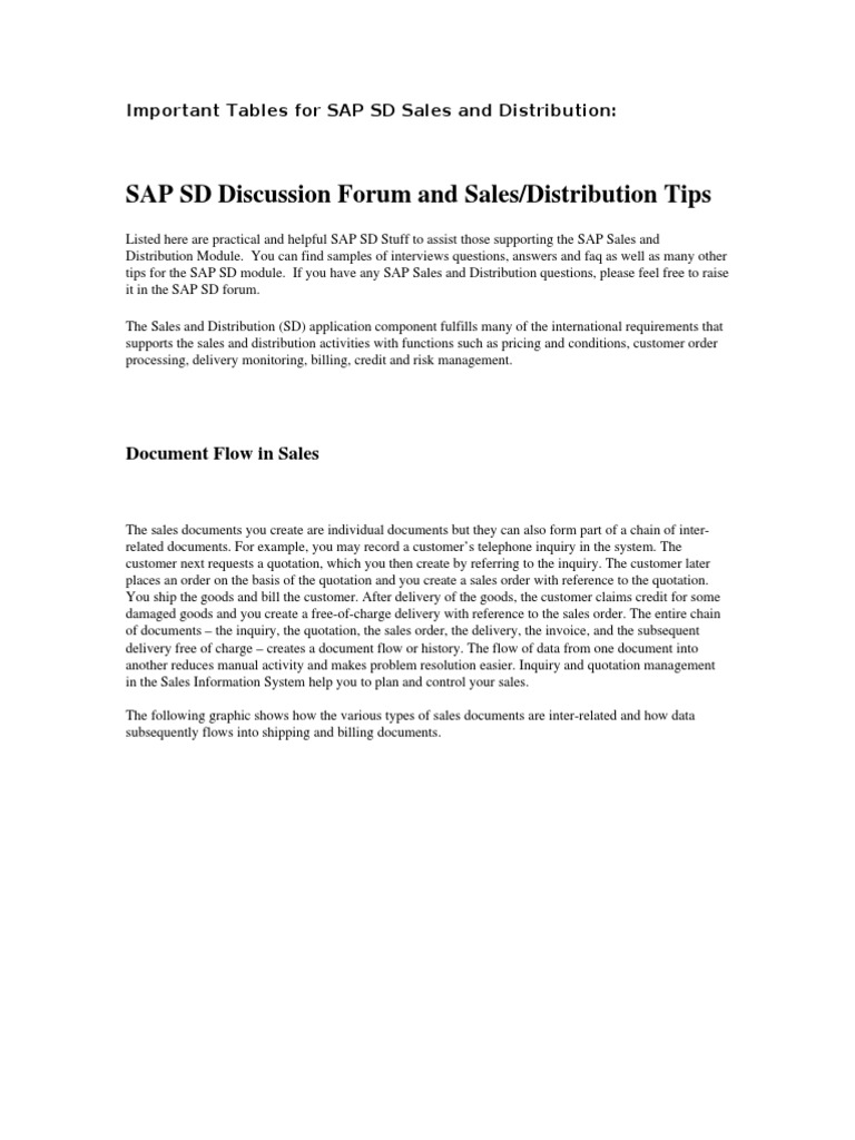 Important Tables For SAP SD Sales and Distribution | PDF | Pricing ...