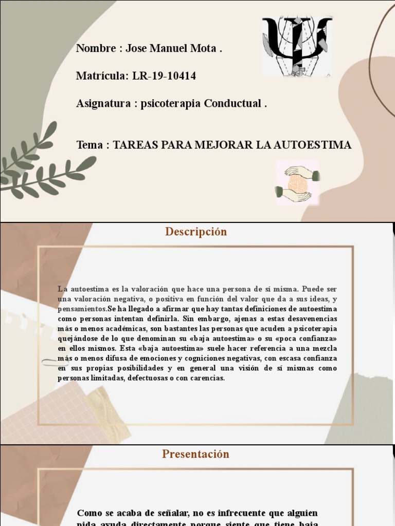 Tareas para Mejorar La Autoestima | PDF