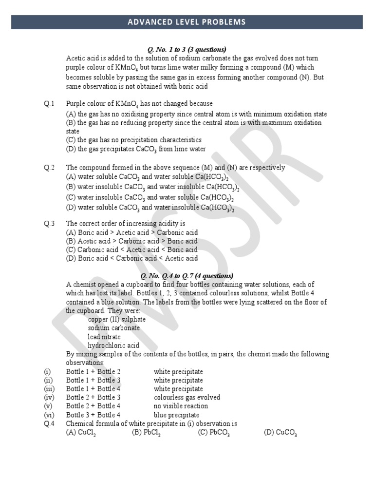 Advanced Level Problems: Q. No. 1 To 3 (3 Questions) | Download Free ...