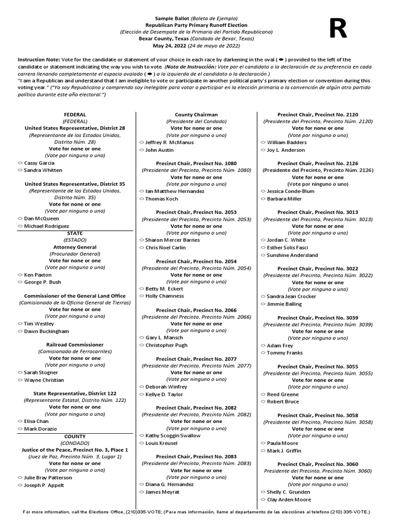 May Runoff 2022 Sample Ballot (R) | PDF | Gobierno | Elecciones