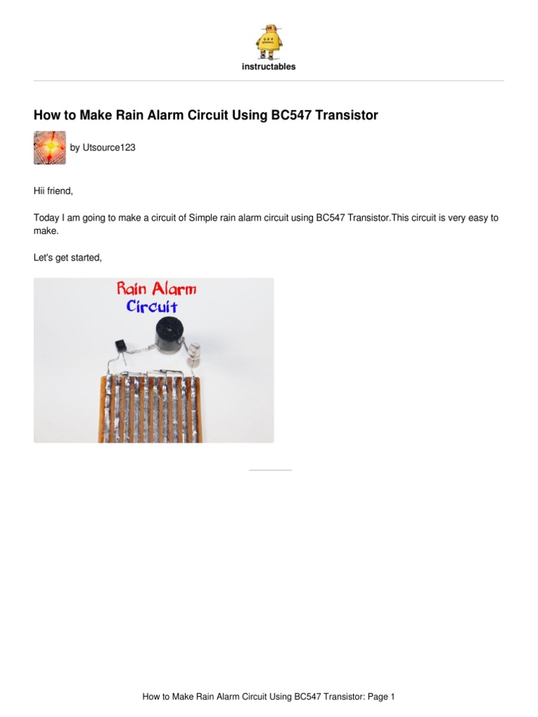 How To Make Rain Alarm Circuit Using BC547 Transistor: by Utsource123 | PDF