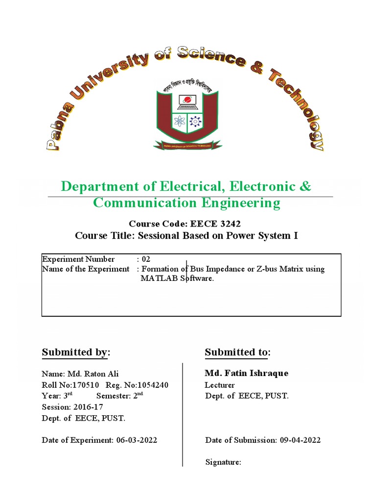 Formation of Z Bus Matrix | PDF | Electrical Engineering | Electricity