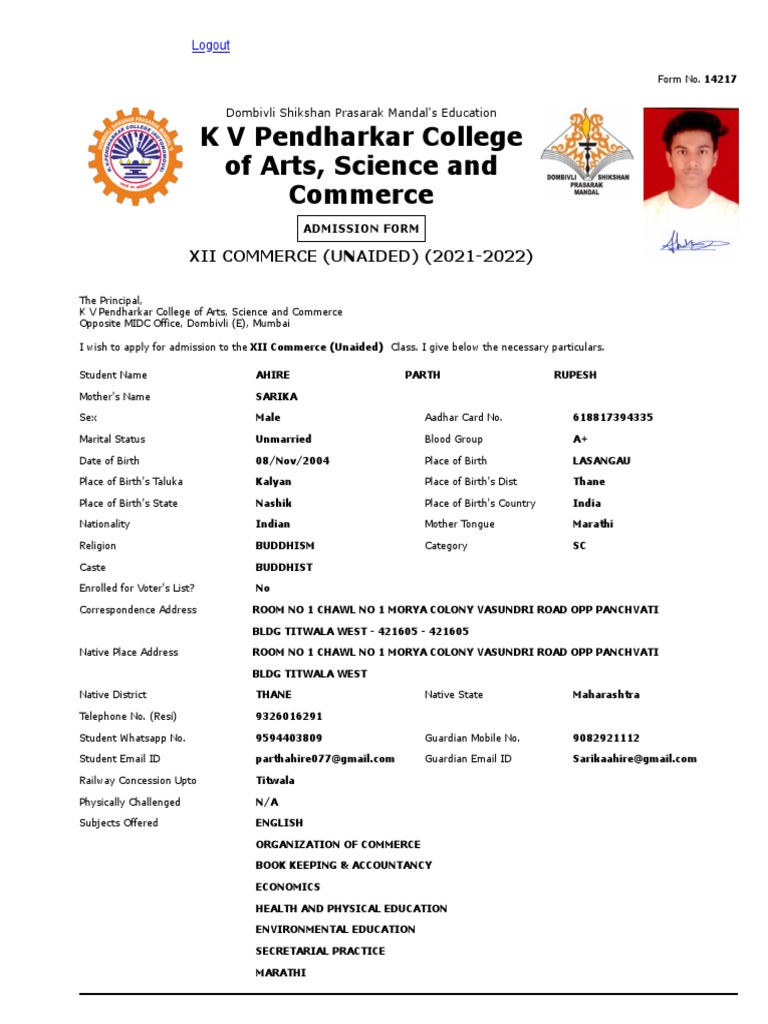 K V Pendharkar College of Arts, Science and Commerce | PDF | Government ...