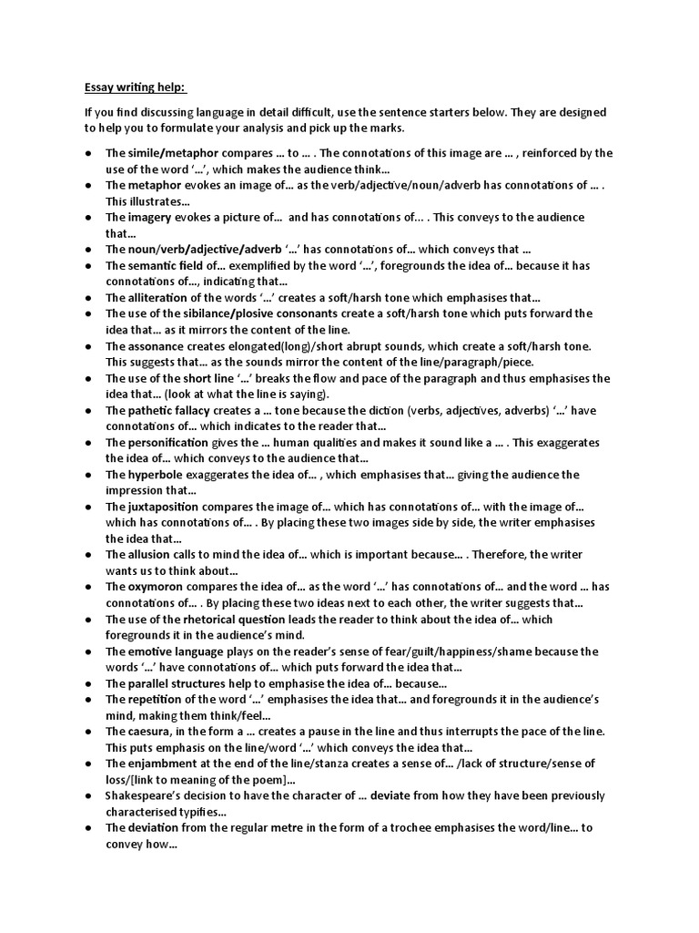 Analysis Sentence Starters | PDF | Adjective | Adverb