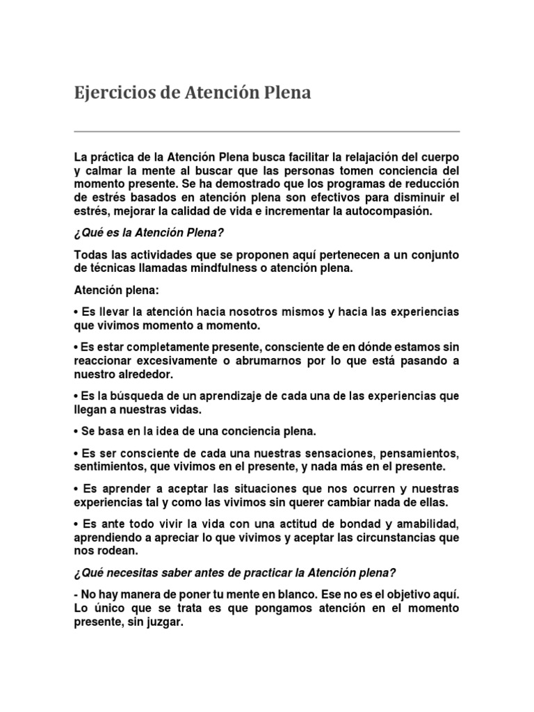 Ejercicios de Atención Plena | PDF | Aprendizaje | Mente