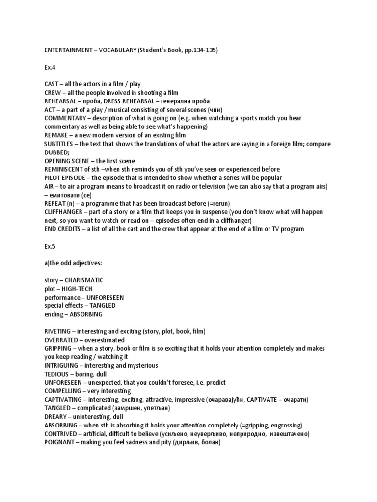 ENTERTAINMENT Vocabulary | PDF