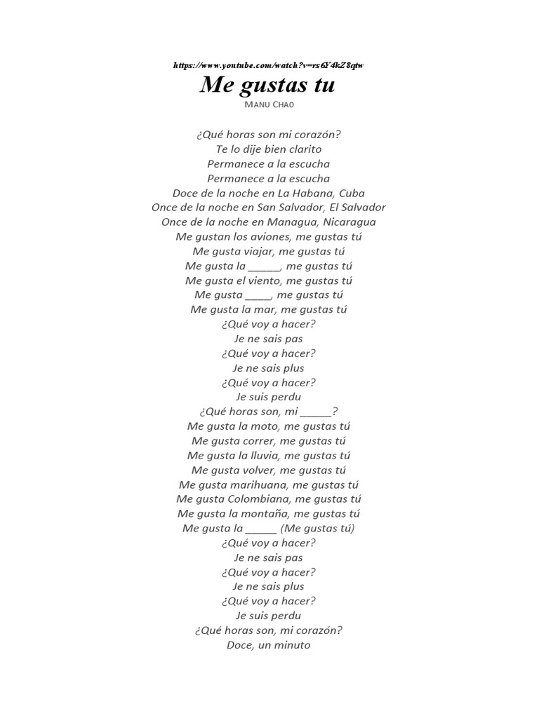 Me Gustas Tu - Manu Chao | PDF