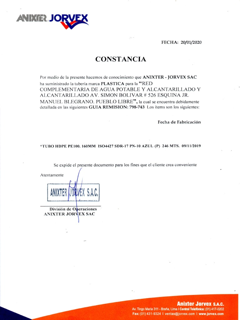 Certificado Materiales de Agua Potable | PDF