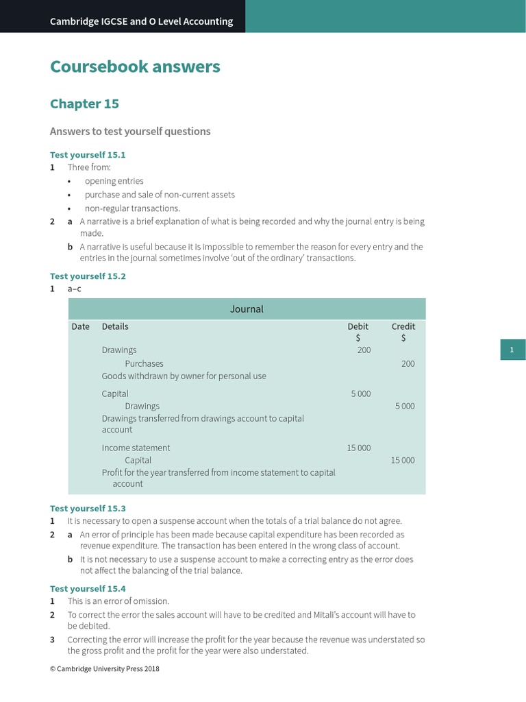 Coursebook Chapter 15 Answers | PDF | Debits And Credits | Expense