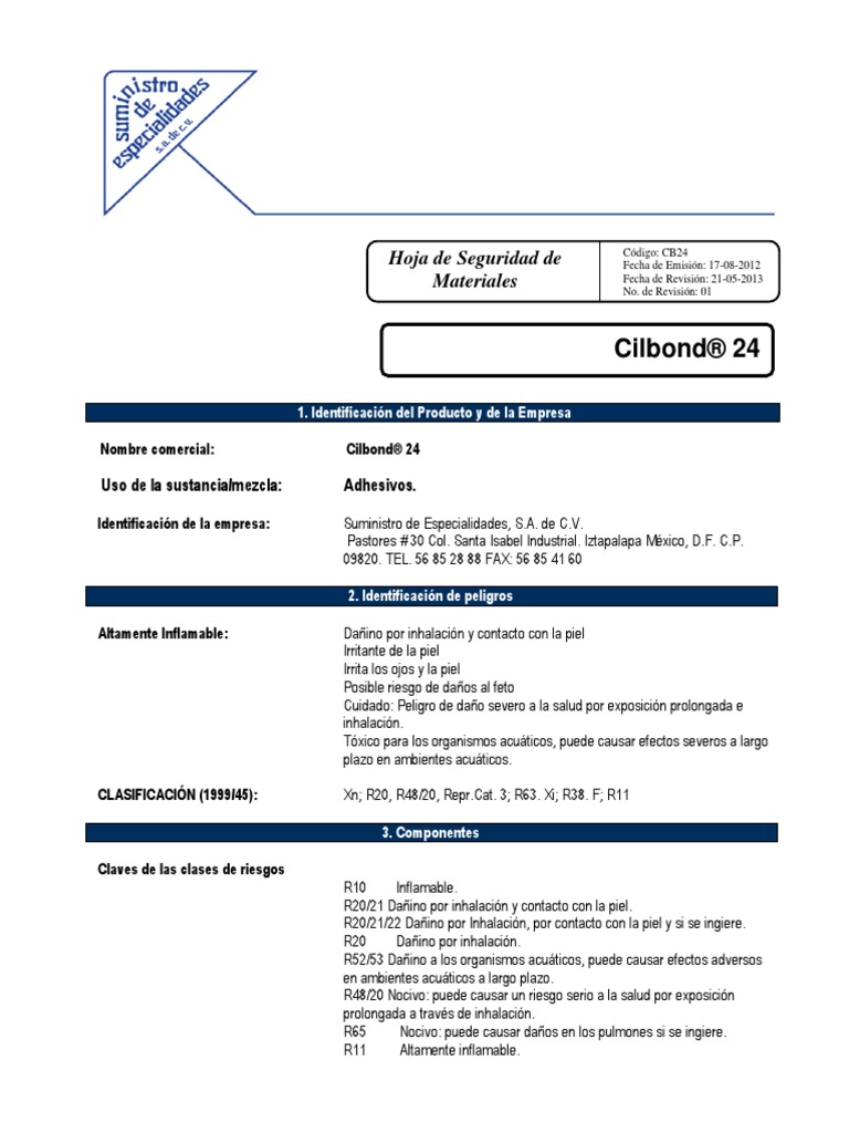 MSDS Cilbond 24 | PDF | Dióxido de carbono | Agua