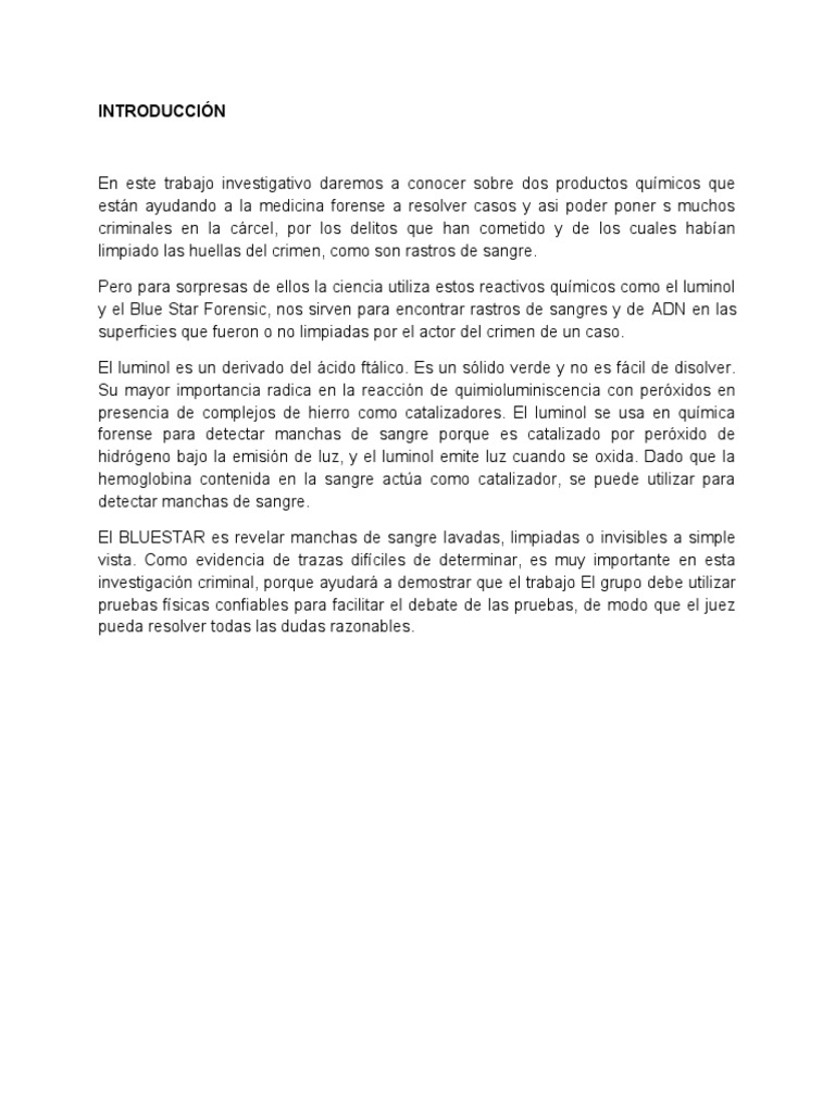 Revisin Bibliografica y Comparacion de Tecnicas Luminol y Blue Star ...
