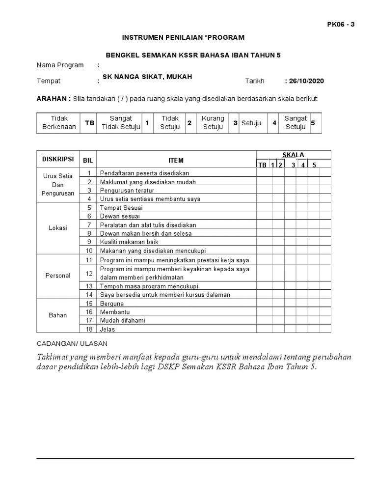 Instrumen Penilaian Program | PDF
