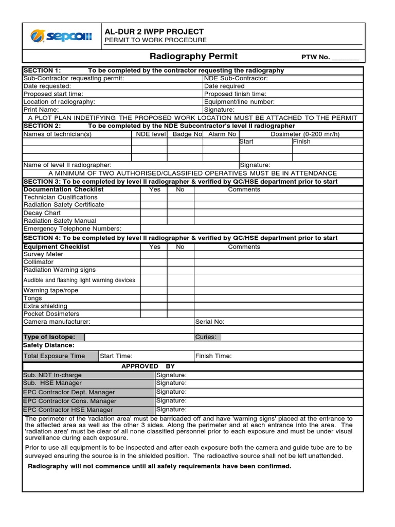 Radiography Permit Procedure Guide | PDF | Nuclear Physics | Radiation