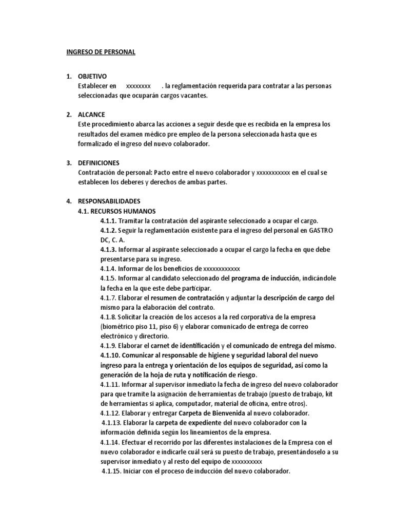 Ingreso de Personal | Descargar gratis PDF | Gestión de recursos ...