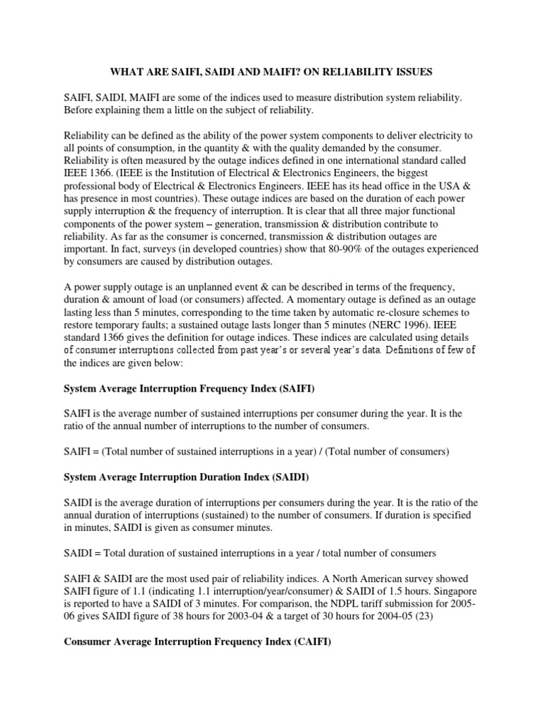 What Are Saifi | PDF | Reliability Engineering | Electric Power