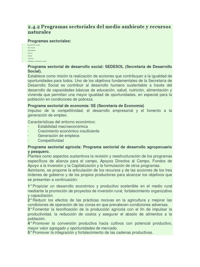 Programas Sectoriales Del Medio Ambiente y Recursos Naturales | PDF | Agricultura | Turismo